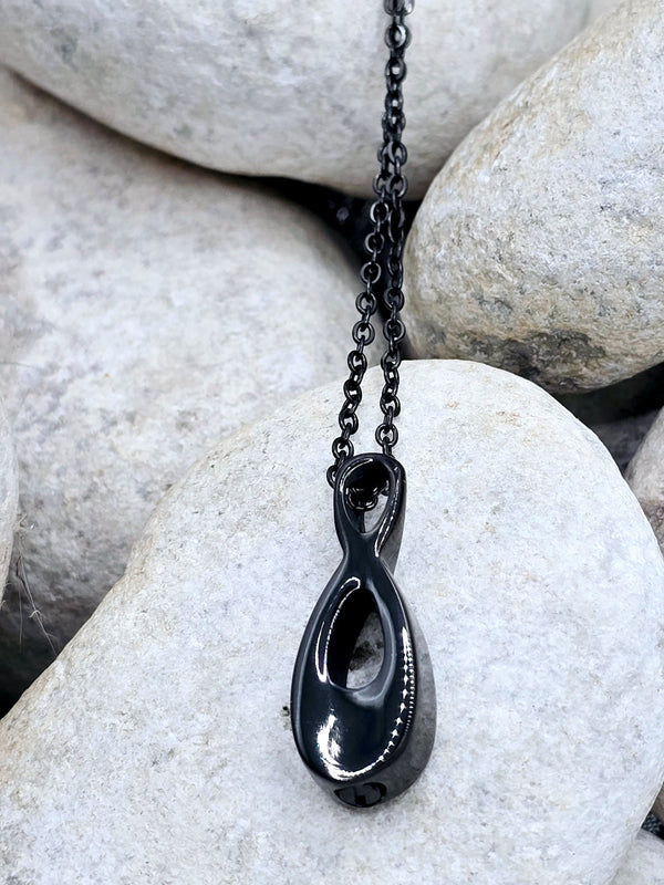 Black infinity urn pendant and chain – Fate Jewelry